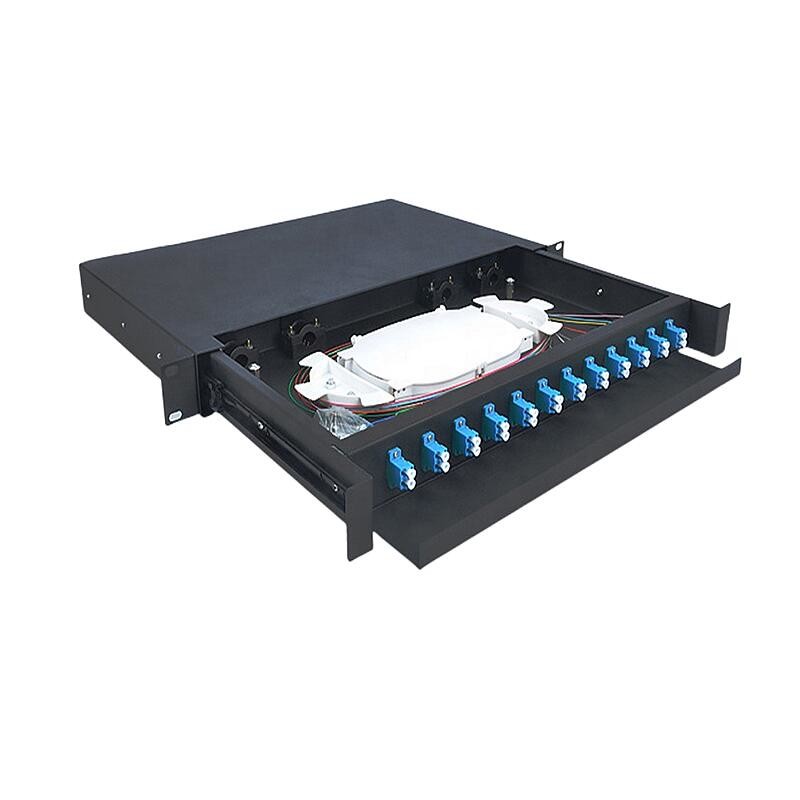 1U 12 Port Fiber Optic Patch Panel LC Duplex Optical Fiber Terminal Box