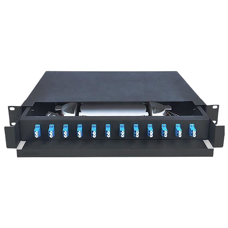 1U 12 Port Fiber Optic Patch Panel LC Duplex Optical Fiber Terminal Box