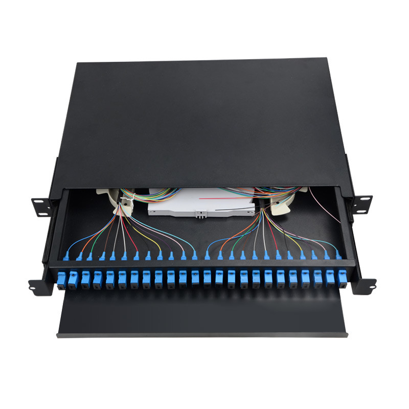 1U Fiber Patch Panel 24 Port Black Fiber Optic Termination Box Rack Mount